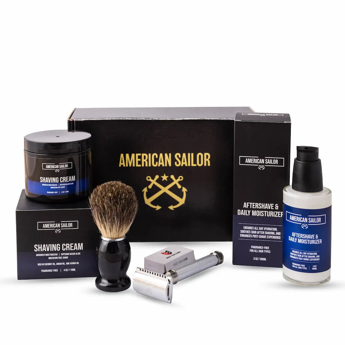 Complete Kit — Razor + Shaving Cream + Aftershave + Brush – American ...